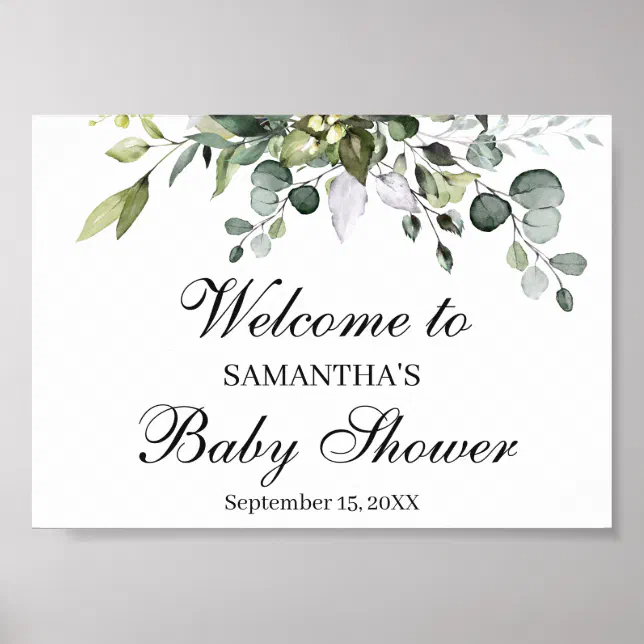 Eucalyptus Baby Shower Welcome Poster Sign | Zazzle