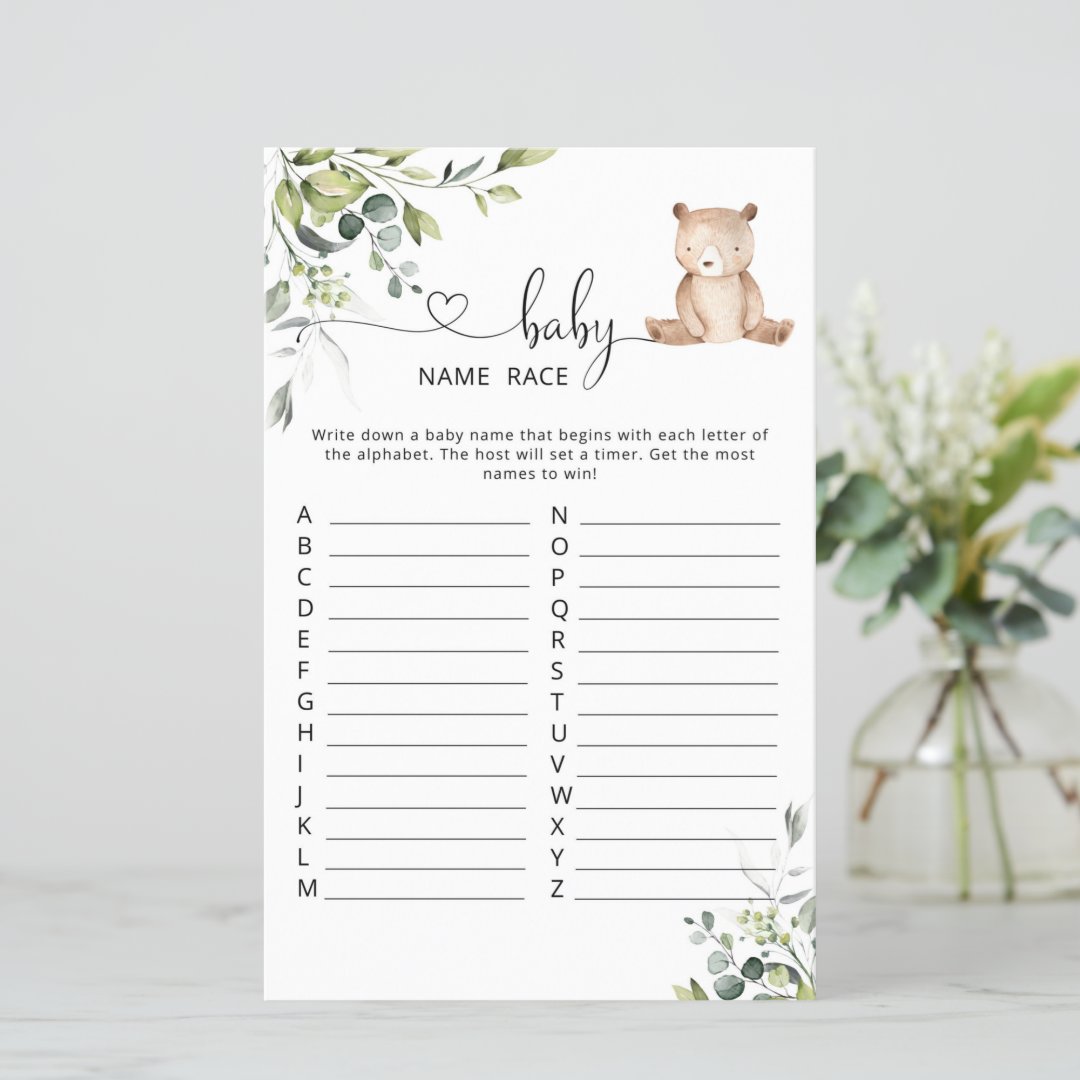 Eucalyptus bear baby name race baby shower game | Zazzle Eucalyptus bear baby name race baby shower game | Zazzle