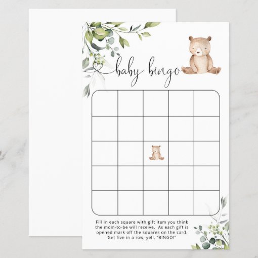 Eucalyptus bear baby shower bingo game | Zazzle
