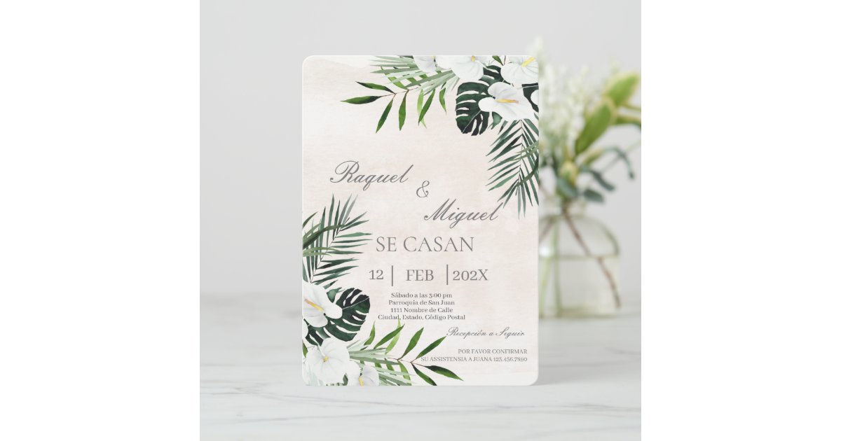 Eucalyptus beige Spanish Wedding Invitation | Zazzle