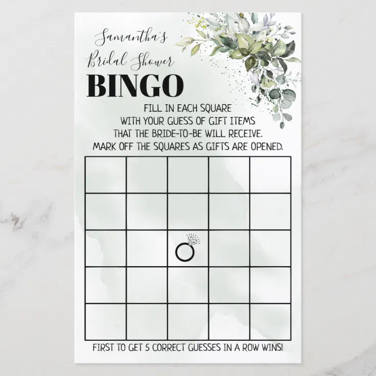Eucalyptus Bingo Bridal shower bilingual game | Zazzle