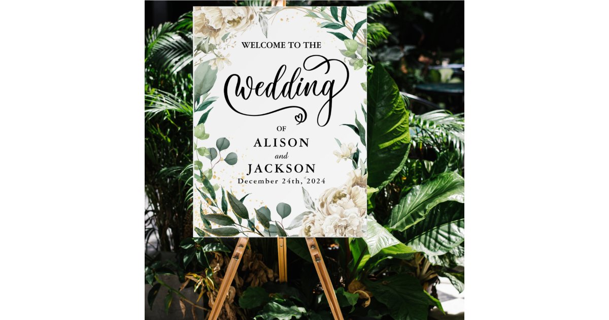 Eucalyptus black and white wedding Welcome Sign | Zazzle