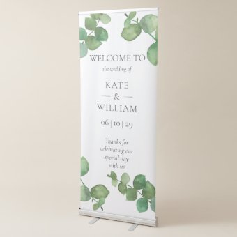 Eucalyptus Boho Greenery Floral Wedding Welcome Retractable Banner | Zazzle