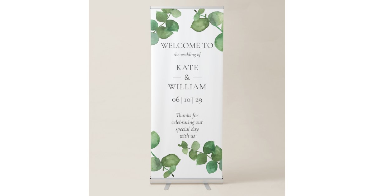 Eucalyptus Boho Greenery Floral Wedding Welcome Retractable Banner | Zazzle
