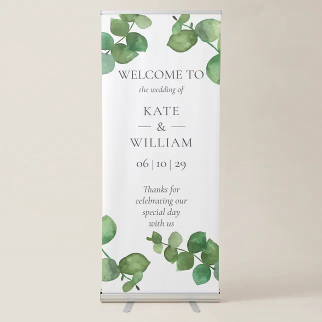 Eucalyptus Boho Greenery Floral Wedding Welcome Retractable Banner | Zazzle