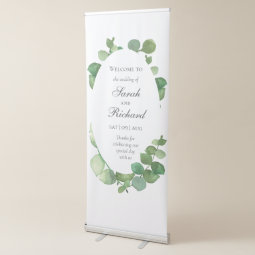 Eucalyptus Boho Greenery Floral Welcome Retractable Banner | Zazzle