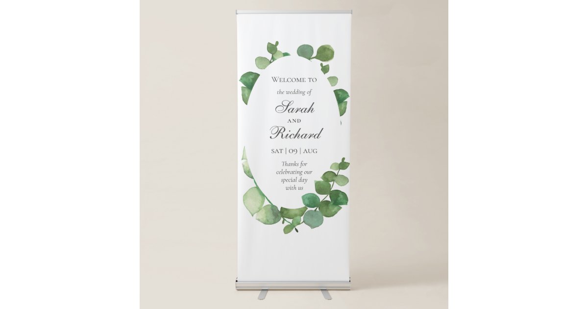 Eucalyptus Boho Greenery Floral Welcome Retractable Banner | Zazzle