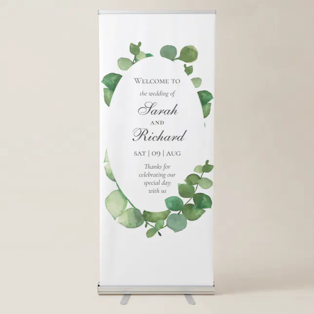 Eucalyptus Boho Greenery Floral Welcome Retractable Banner | Zazzle