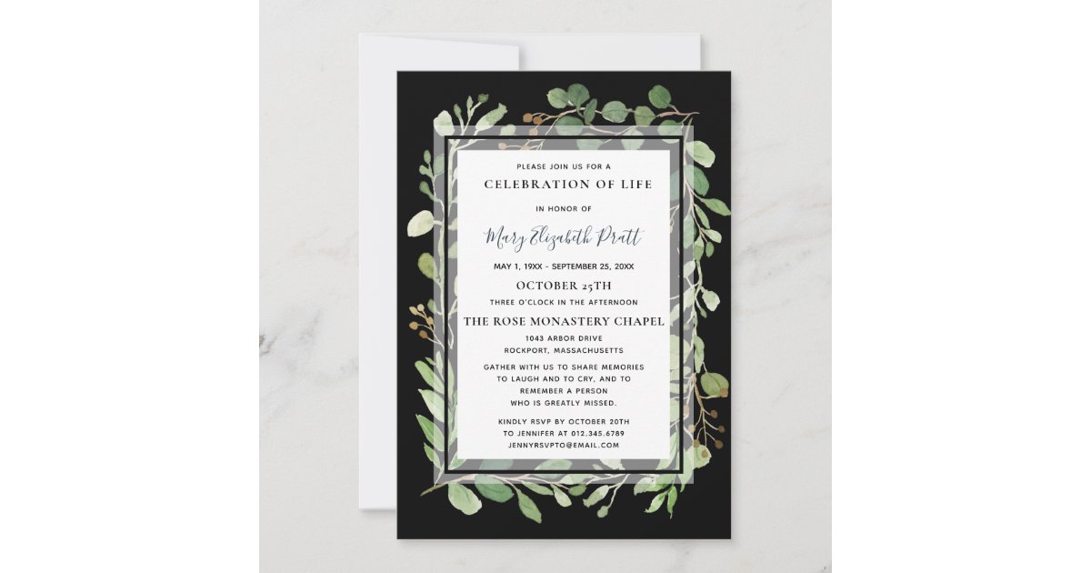 Eucalyptus Botanical Celebration of a Life Invitat Invitation | Zazzle