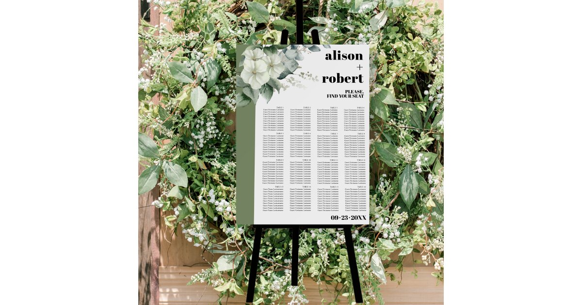 Eucalyptus branch, flowers wedding seating chart foam board | Zazzle