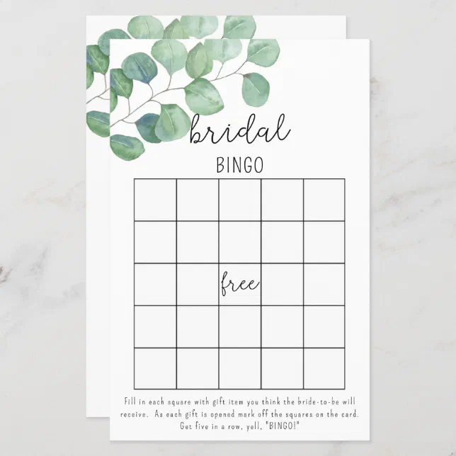 Eucalyptus - bridal shower bingo game | Zazzle