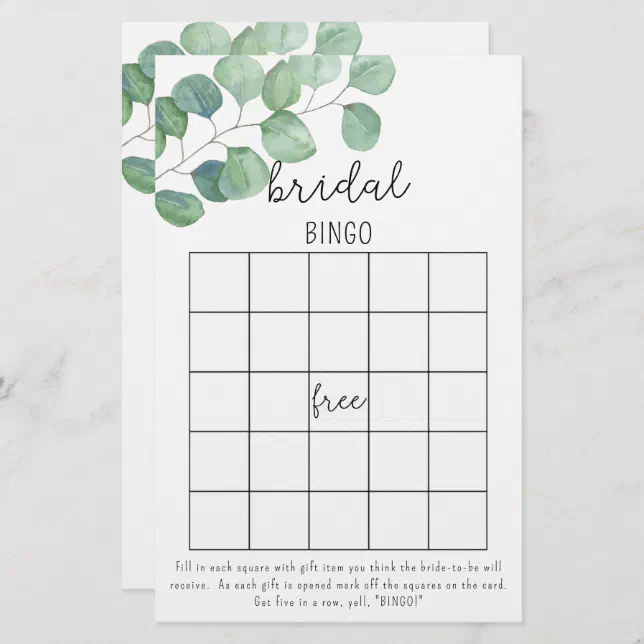 Eucalyptus - bridal shower bingo game | Zazzle