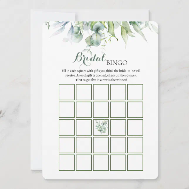 Eucalyptus Bridal Shower Bingo Game Invitation | Zazzle