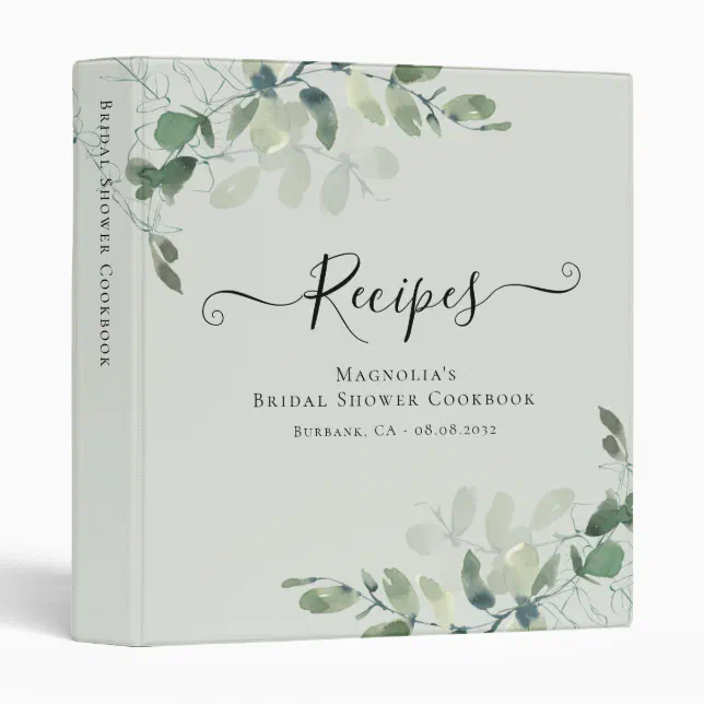 Eucalyptus Bridal Shower Recipe Cookbook 3 Ring Binder | Zazzle