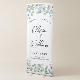 Eucalyptus Calligraphy Script Wedding Welcome Retractable Banner | Zazzle