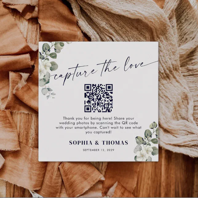 Eucalyptus Capture The Love QR Code Wedding Photos Enclosure Card | Zazzle