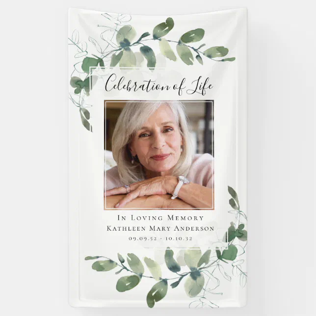 Eucalyptus Celebration of Life Photo Welcome Banner | Zazzle