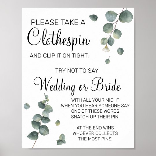 Eucalyptus Clothespin bridal shower game sign | Zazzle.com