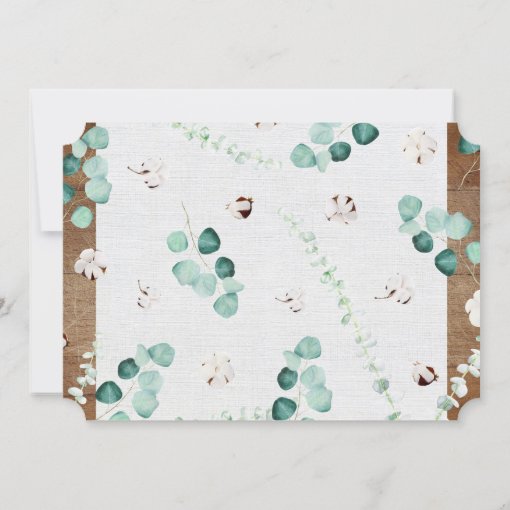 Eucalyptus Cotton Stem Shiplap Farmhouse Wedding Invitation | Zazzle