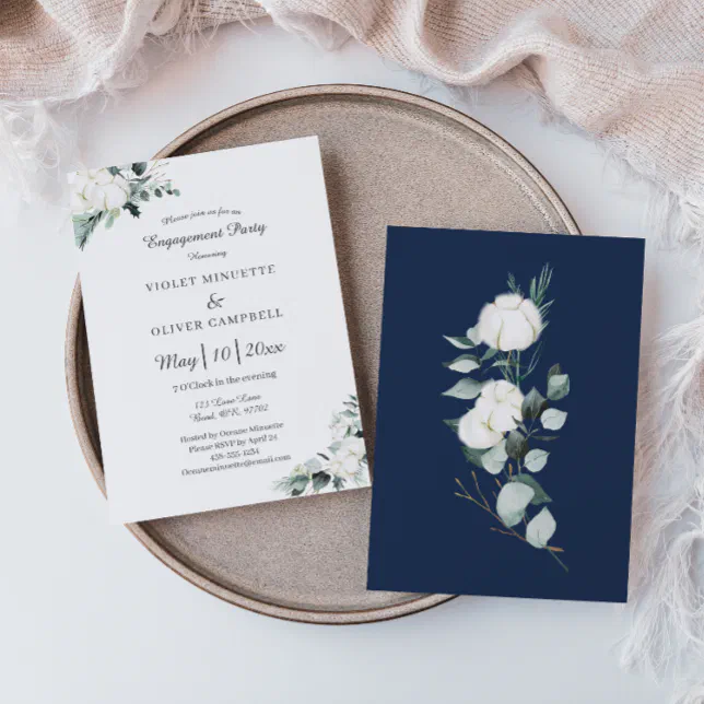 Eucalyptus Cotton White Modern v2 Engagement Party Invitation | Zazzle