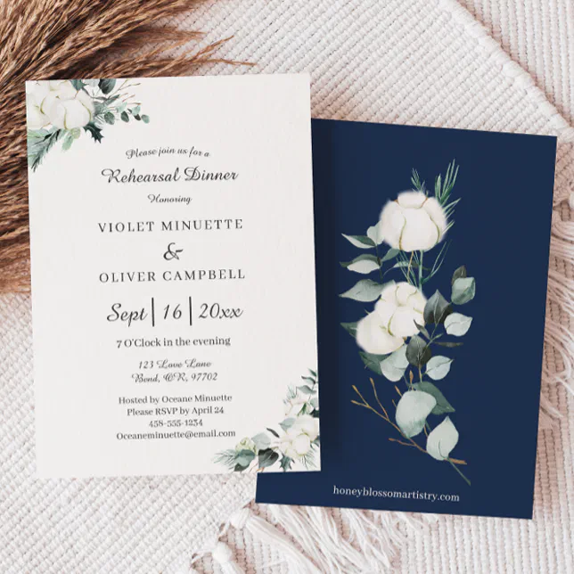 Eucalyptus Cotton White Modern v2 Rehearsal Dinner Invitation | Zazzle