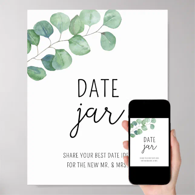 Eucalyptus date night ideas. Date jar bridal game Poster | Zazzle