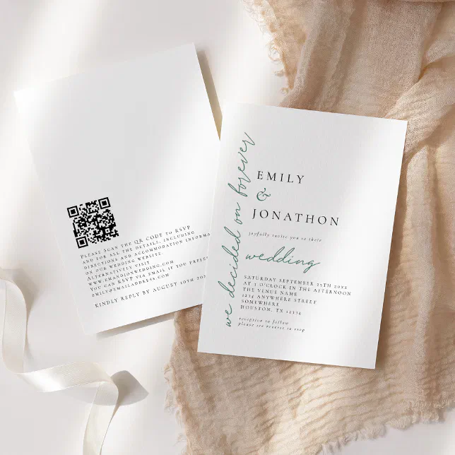 Eucalyptus Decided on Forever QR Code Wedding Invitation | Zazzle