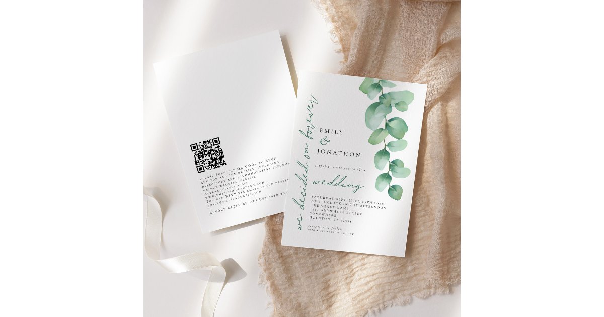 Eucalyptus Decided on Forever QR Code Wedding Invitation | Zazzle