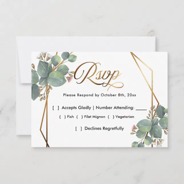 Eucalyptus diagonal gold frame RSVP | Zazzle