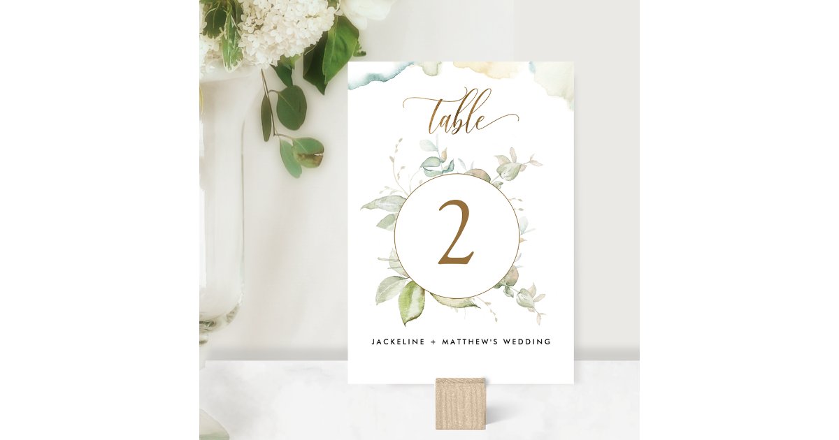 Eucalyptus Elegant Greenery Wedding, Table Number | Zazzle