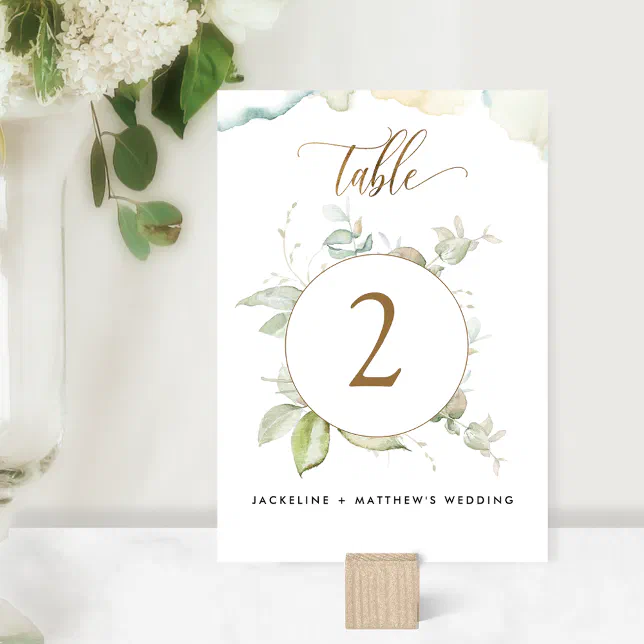 Eucalyptus Elegant Greenery Wedding, Table Number | Zazzle