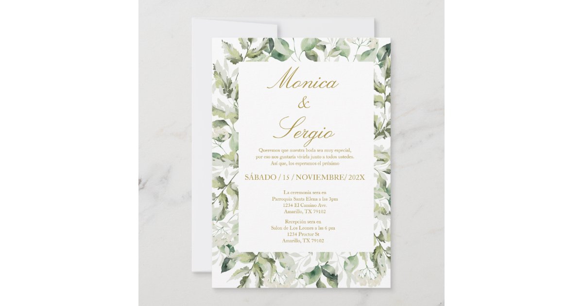 Eucalyptus Elegant Wedding Invitation in Spanish | Zazzle