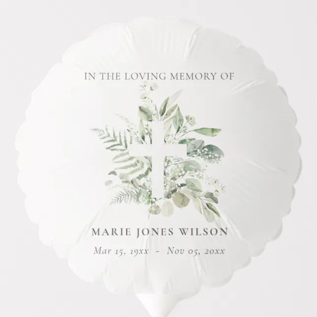 Eucalyptus Fern Fauna Cross Memorial Sympathy Balloon | Zazzle