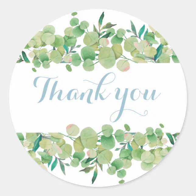 Eucalyptus Floral Thank You Classic Round Sticker | Zazzle