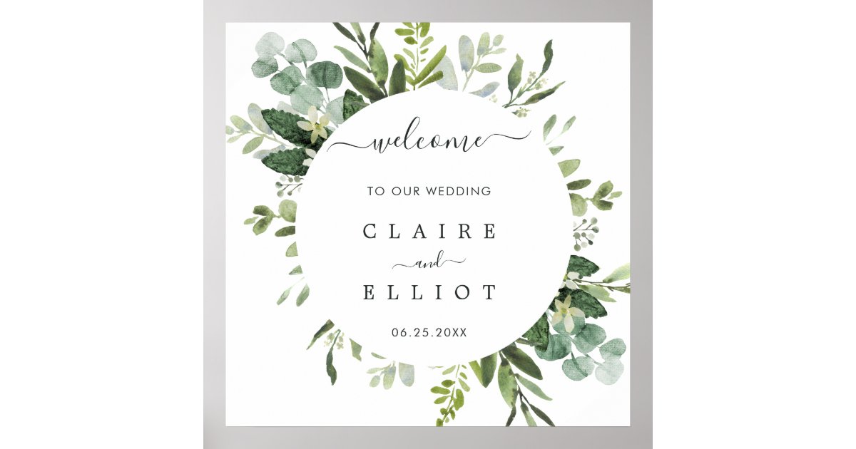 Eucalyptus Foliage Circle Frame Wedding Welcome Poster | Zazzle