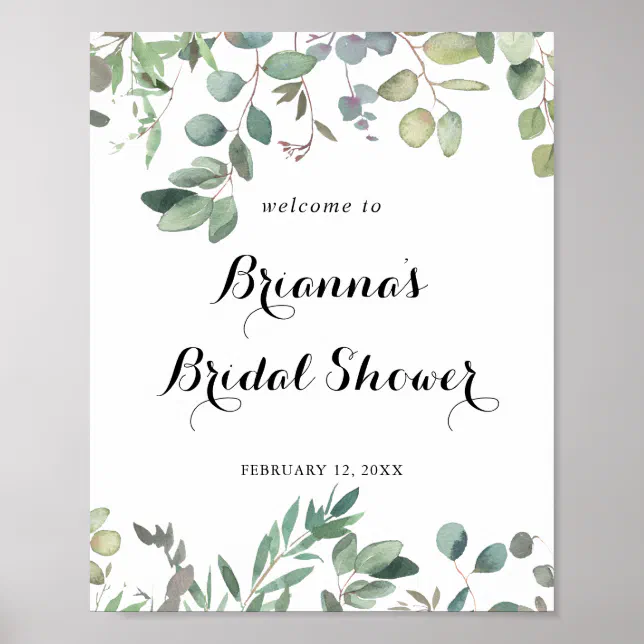 Eucalyptus Foliage Delight Bridal Shower Welcome Poster | Zazzle