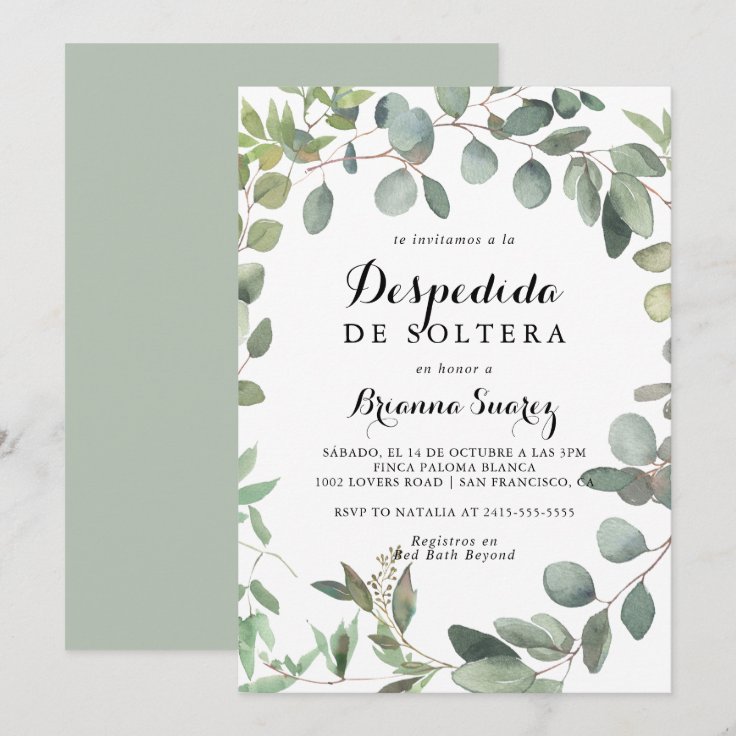 Eucalyptus Foliage Delight Spanish Bridal Shower Invitation | Zazzle