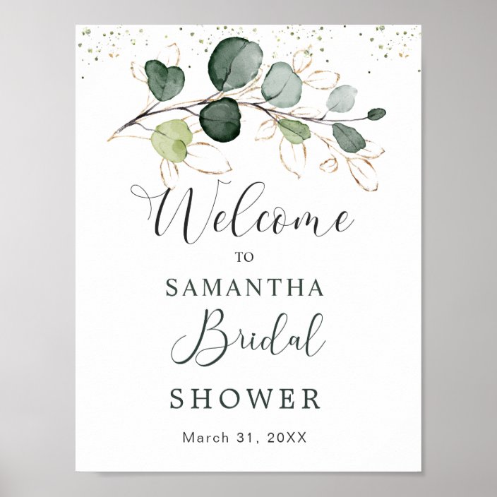 Eucalyptus Foliage Gold Leaves Wedding Welcome Poster | Zazzle.com