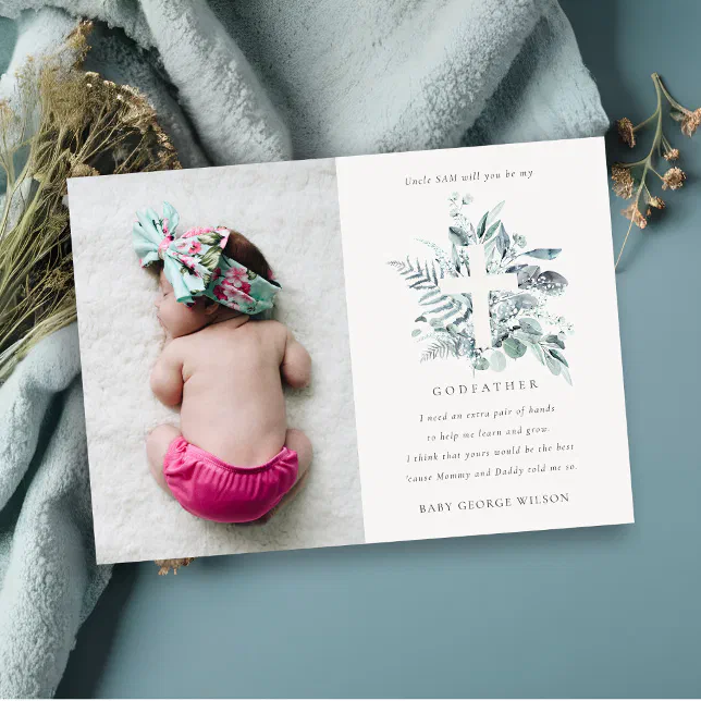 Eucalyptus Foliage Photo Godfather Proposal Invite | Zazzle