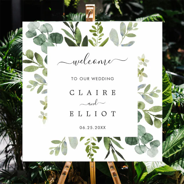 Eucalyptus Foliage Square Frame Wedding Welcome Poster | Zazzle