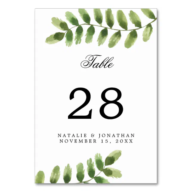 Eucalyptus Foliage Watercolor Wedding Number Chic Table Number | Zazzle
