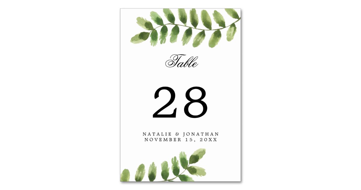 Eucalyptus Foliage Watercolor Wedding Number Chic Table Number | Zazzle
