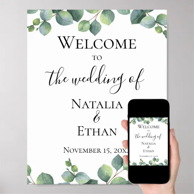 Eucalyptus Foliage Wedding Welcome Poster | Zazzle
