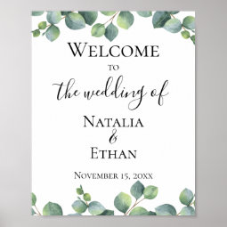 Eucalyptus Foliage Wedding Welcome Poster | Zazzle