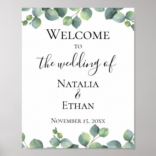Eucalyptus Foliage Wedding Welcome Poster | Zazzle