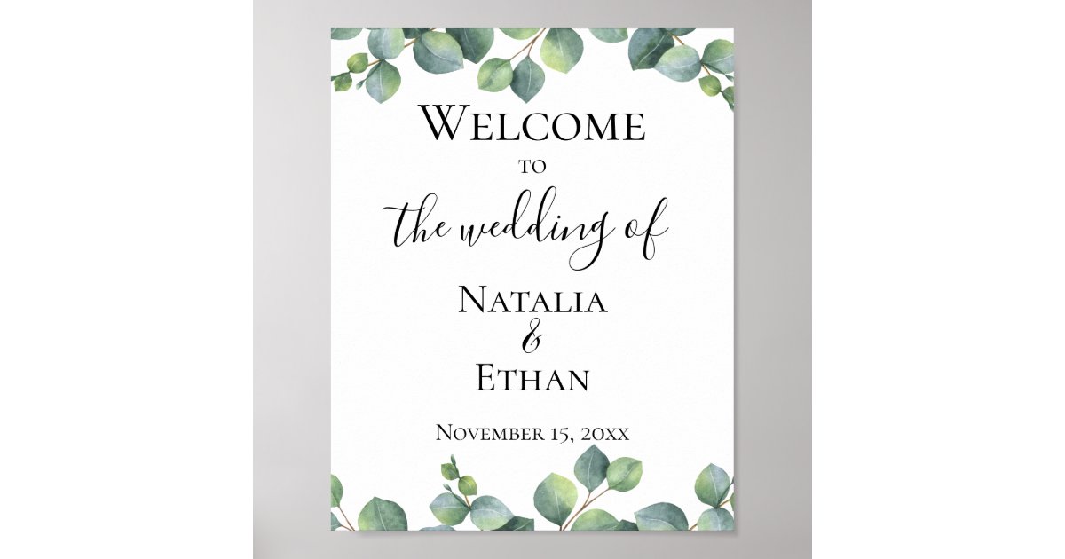 Eucalyptus Foliage Wedding Welcome Poster | Zazzle