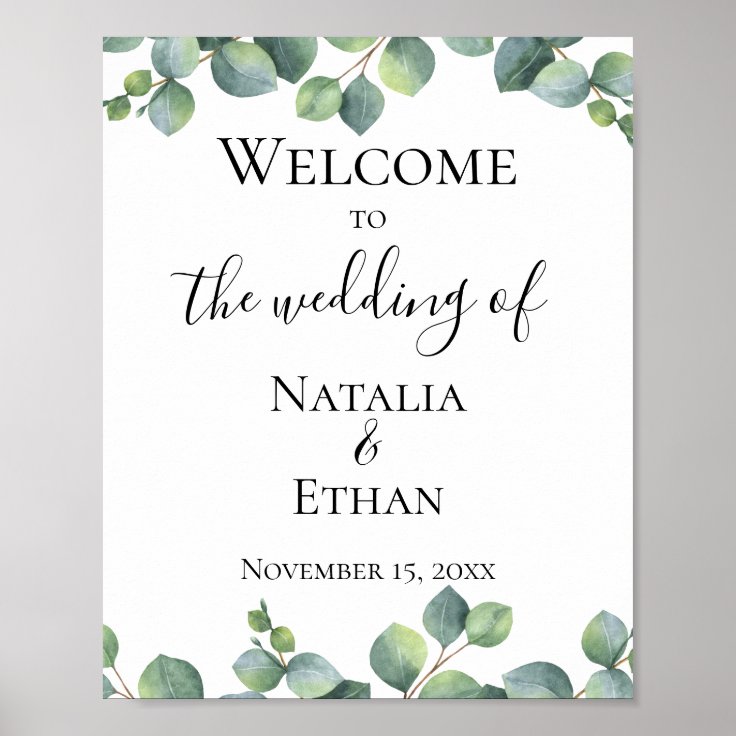 Eucalyptus Foliage Wedding Welcome Poster | Zazzle