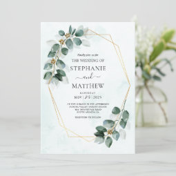 Eucalyptus Geometric Watercolor Foliage Wedding Invitation | Zazzle