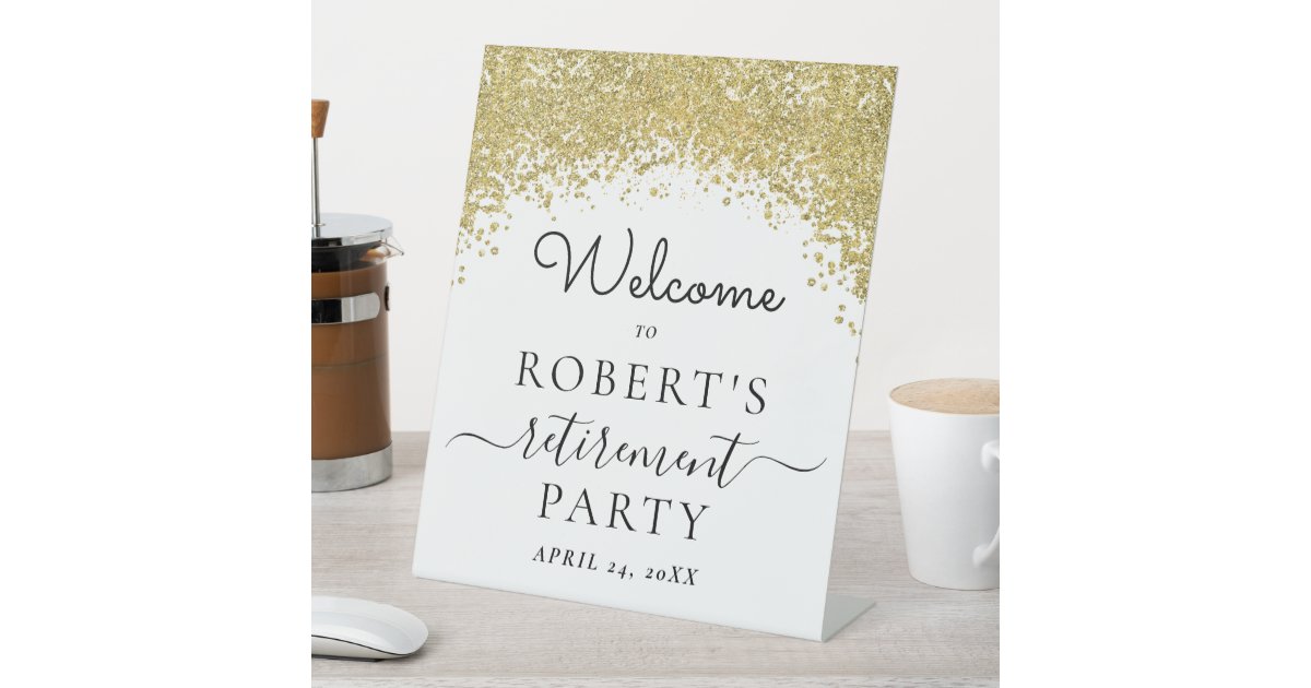 Eucalyptus Gold Elegant Retirement Party Welcome Pedestal Sign | Zazzle