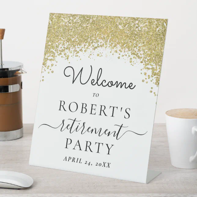 Eucalyptus Gold Elegant Retirement Party Welcome Pedestal Sign | Zazzle